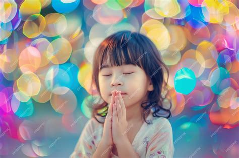 Child Praying with Warm Bokeh Lights Spiritual Moment and Faith ...