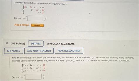 Solved Use Back Substitution To Solve The Triangular System Chegg