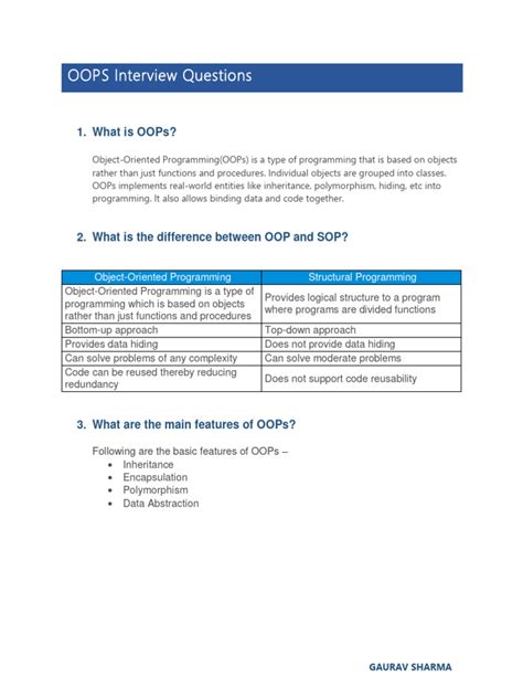 Oops Interview Questions Part 1 Pdf Class Computer Programming