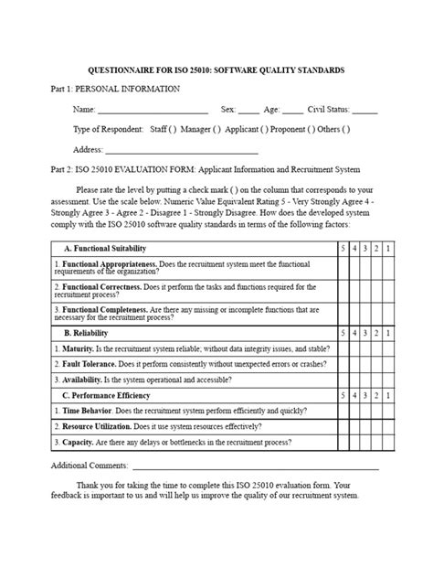 Iso 25010 Evaluation Form Pdf