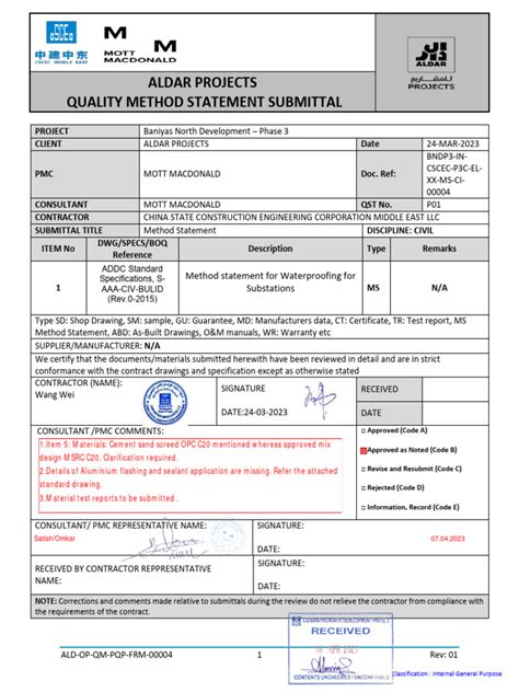 bndp3 in cscec p3c el xx ms ci 00004 method statement for waterproofing