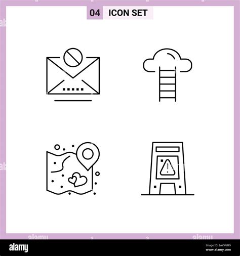 4 Icons In Line Style Outline Symbols On White Background Creative