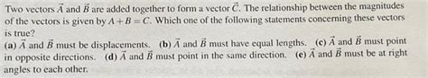 Solved Two Vectors A And B Are Added Together To Form A Chegg Com