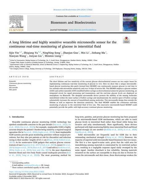Pdf A Long Lifetime And Highly Sensitive Wearable Microneedle Sensor