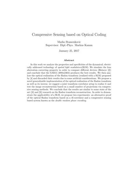 Pdf Compressive Sensing Based On Optical Codingcompressive Sensing