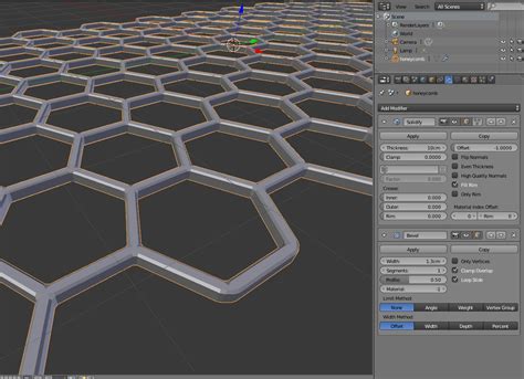 modifiers creating hexagonal grid which is a manifold blender stack