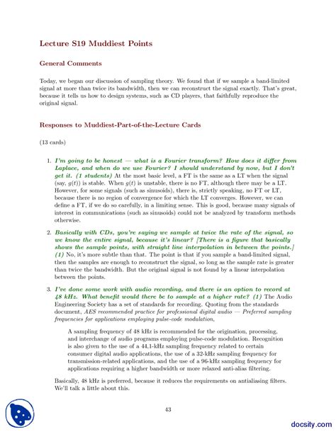 Muddiest Points Part 36 Signal And Systems Lecture Handout Docsity