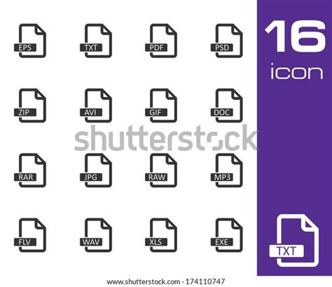 Vector Black File Format Icons Set Stock Vector Royalty Free 174110747