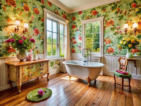 A Whimsical Cottage Bathroom Escape Floral Wallpaper Antique Mirrors and Charming Cottagecore ...