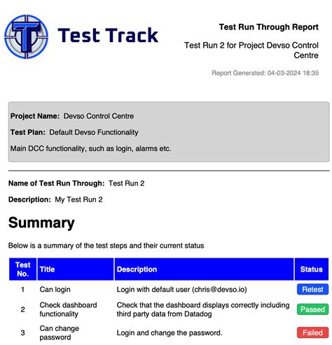 generate pdf reports test track