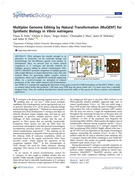 Pdf Multiplex Genome Editing By Natural Transformation