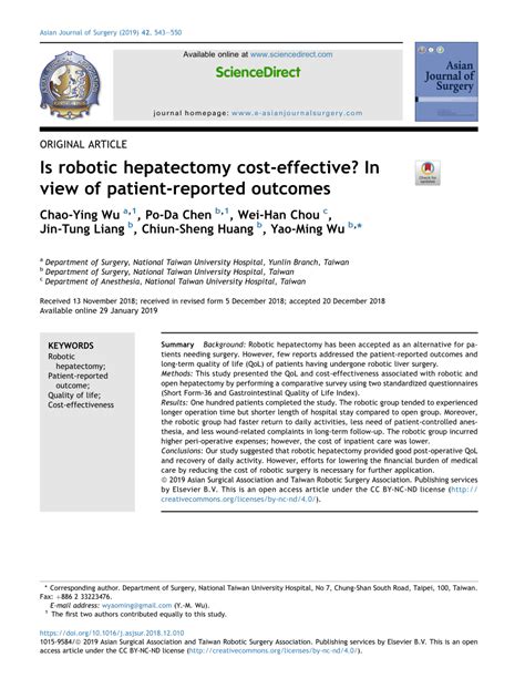 Pdf Is Robotic Hepatectomy Cost Effective In View Of Patient Reported Outcomes