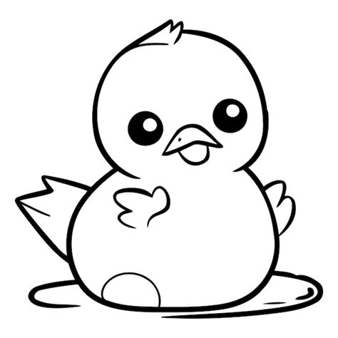 Un Pollito Lindo Sentado En El Suelo Y Jugando Con El Agua Vector