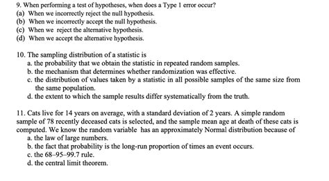 9 When Performing A Test Of Hypotheses When Does A Type Error Occur When We Incorrectly Reject