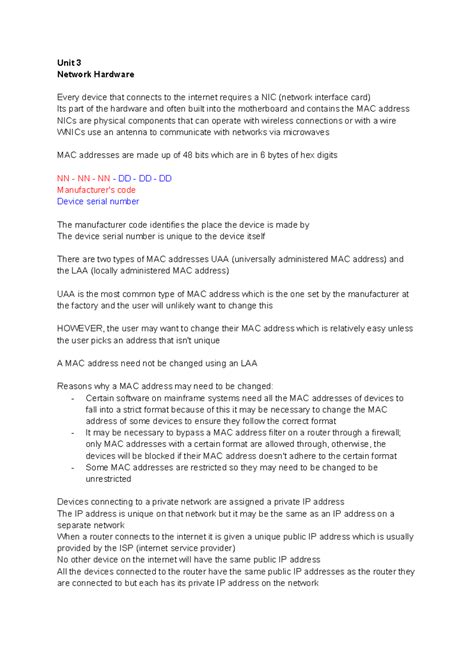 Comp Sci Paper Unit Network Hardware Every Device That Connects To The Internet Requires A