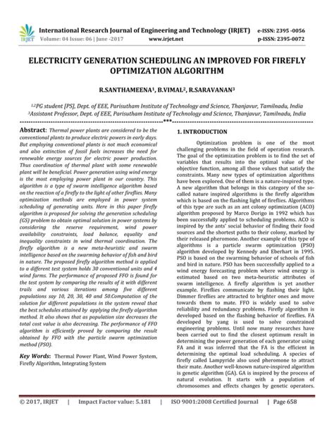 Electricity Generation Scheduling An Improved For Firefly Optimization