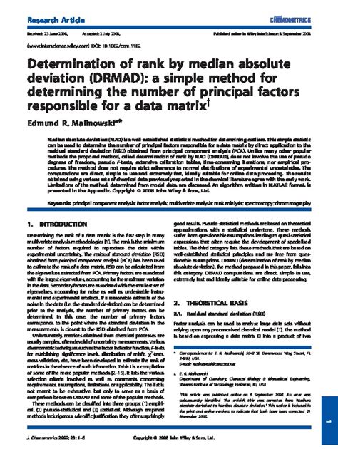 Report Pdf Determination Of Rank By Median Absolute Deviation Drmad
