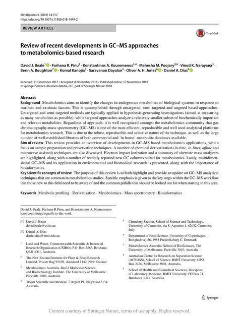 Review Of Recent Developments In Gc Ms Approaches To Metabolomics Based Research Request Pdf