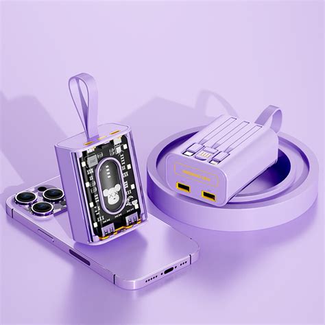 Mini Powerbank Cartoon Mah Portable Powerbank With Built In Type C Lightning Usb Cable