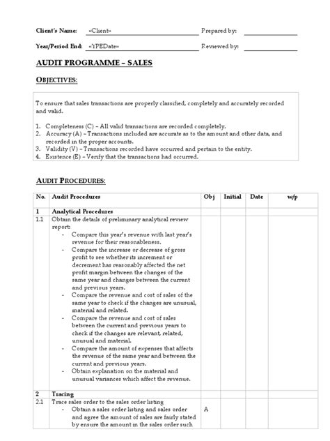 Audit Programme Sample Pdf Audit Revenue