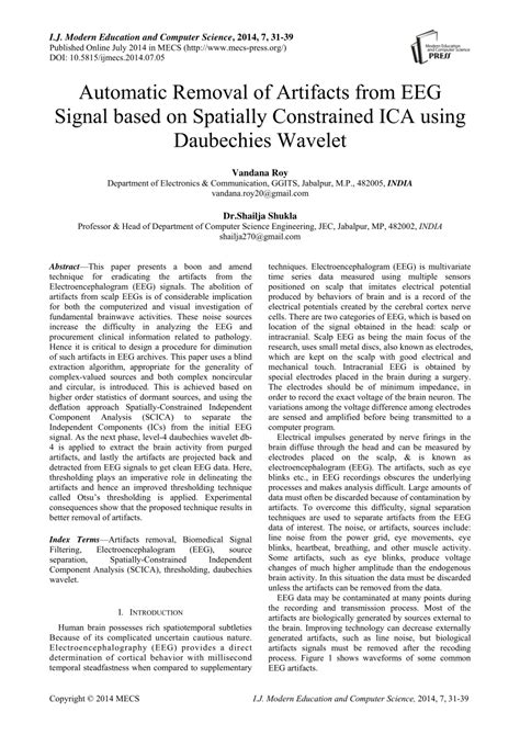 Pdf Automatic Removal Of Artifacts From Eeg Signal Based On Spatially Constrained Ica Using