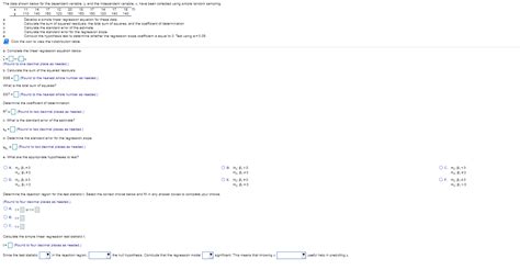 solved the data shown below for the dependent variable y
