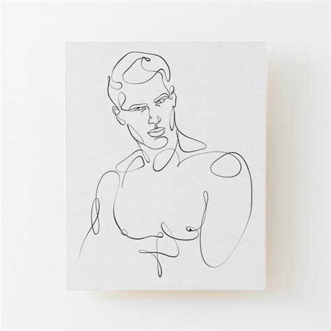 Men Face One Line Art Portrait With Naked Chest Mounted Print For