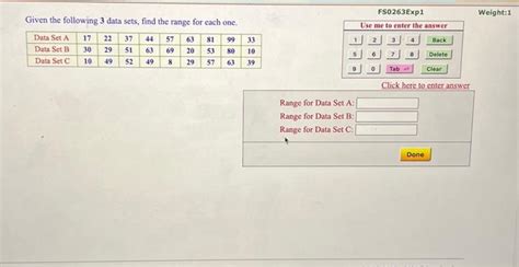 Solved Given The Following Data Sets Find The Range For Chegg