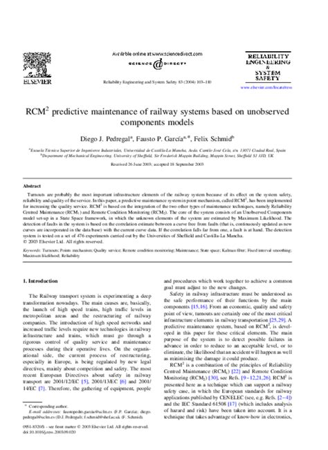 Pdf Rcm2 Predictive Maintenance Of Railway Systems Based On Unobserved Components Models