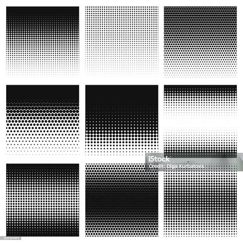 하프톤 그라데이션 하프 톤 도트 그래픽 디지털 기술 패턴 그레이 스케일 천포 흑백 허니 콤 텍스처 템플릿 벡터 세트 하프톤에