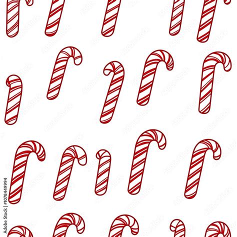 Seamless Pattern Of Minimal Line Art Candy Canes On White Background