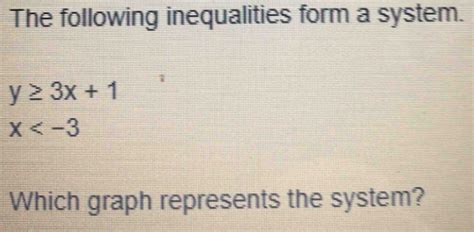 the following inequalities form a system y≥ 3x 1 x which graph