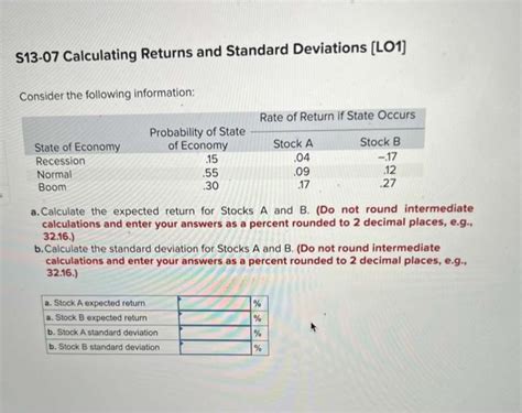 solved s13 07 calculating returns and standard deviations
