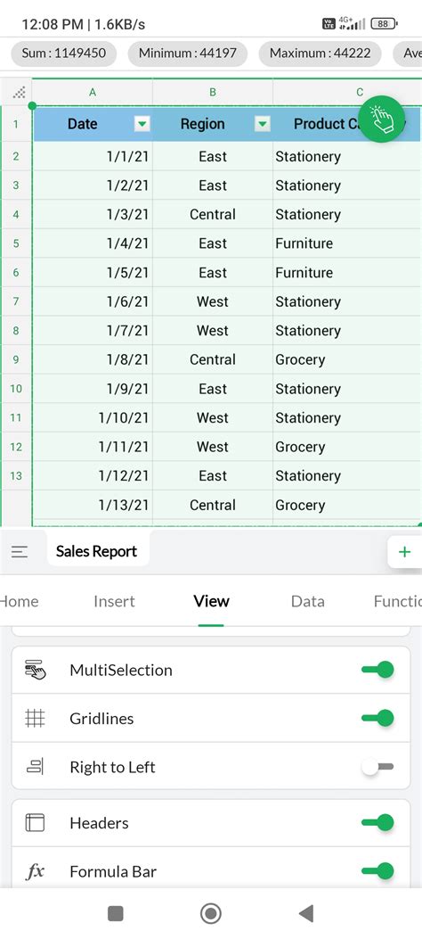 select multiple ranges zoho sheet for android