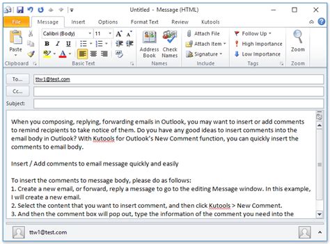 Quickly Insert Add Comments To Email Message In Outlook