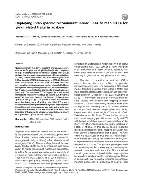 Pdf Deploying Inter Specific Recombinant Inbred Lines To Map Qtls For