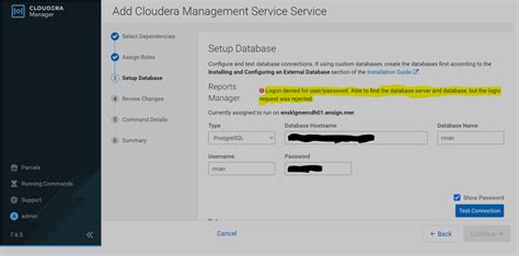 Able To Find The Database Server And Database But Cloudera