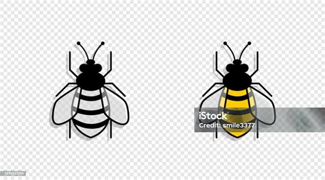 투명 한 배경에 격리 된 그림자와 두 꿀벌 다른 스타일의 꿀벌 꿀벌 벡터 일러스트레이션 개념에 대한 스톡 벡터 아트 및 기타