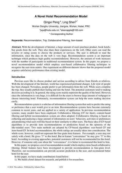 Pdf A Novel Hotel Recommendation Model