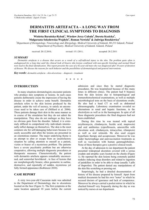 Pdf Dermatitis Artefacta A Long Way From The First Clinical Symptoms