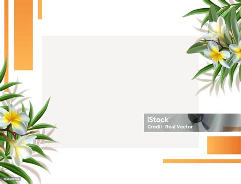 3d 현실적인 벡터 일러스트 레이 션 열 대 Frangipani 꽃 프레임 배너입니다 스파 온천에 대한 스톡 벡터 아트 및 기타