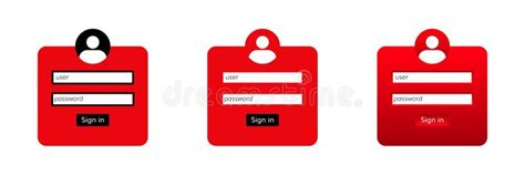 Three Red Login Forms With User And Password Fields For Sign In