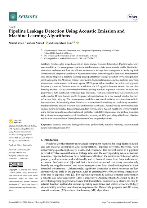 Pdf Pipeline Leakage Detection Using Acoustic Emission And Machine Learning Algorithms