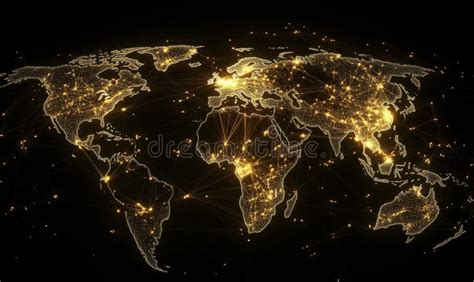 Illuminated World Map With Network Connections Showcasing Global Connectivity And Data Flow