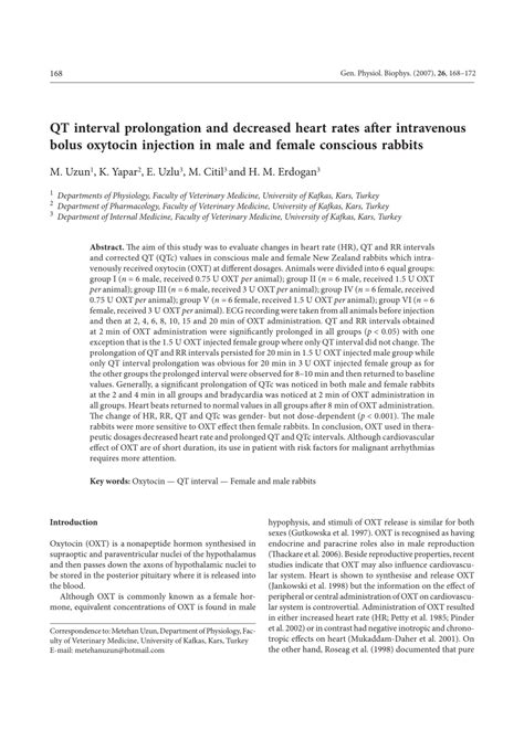 Pdf Qt Interval Prolongation And Decreased Heart Rates After Intravenous Bolus Oxytocin