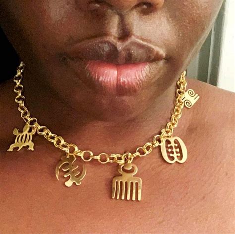 Gold Adinkra Symbol Necklace Spiritual Jewelry African Ghana Gye