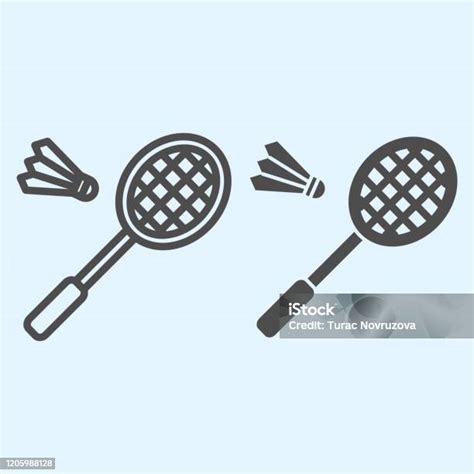 배드민턴 라인과 솔리드 아이콘 라켓과 셔틀 콕 스포츠 벡터 디자인 개념 흰색 배경에 윤곽 스타일 픽토그램 웹 및 응용 프로그램에