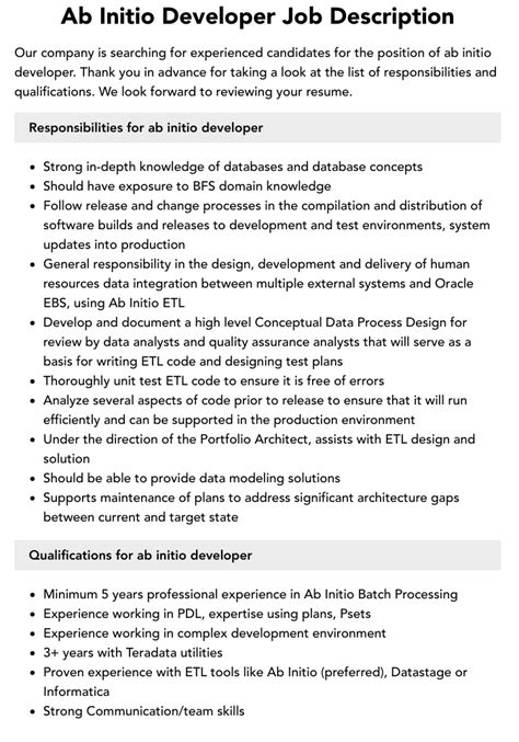 Ab Initio Developer Job Description Velvet Jobs