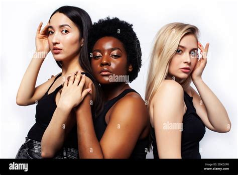 Diverse Multi Nation Girls Group Teenage Friends Company Cheerful