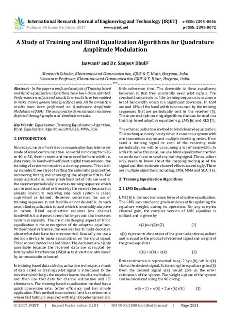 Pdf A Study Of Training And Blind Equalization Algorithms For